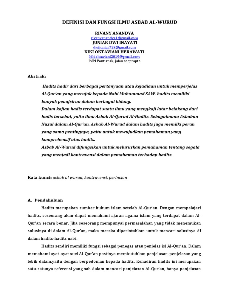 Definisi Dan Fungsi Ilmu Asbab Al Wurud | PDF | Filsafat | Kesehatan ...