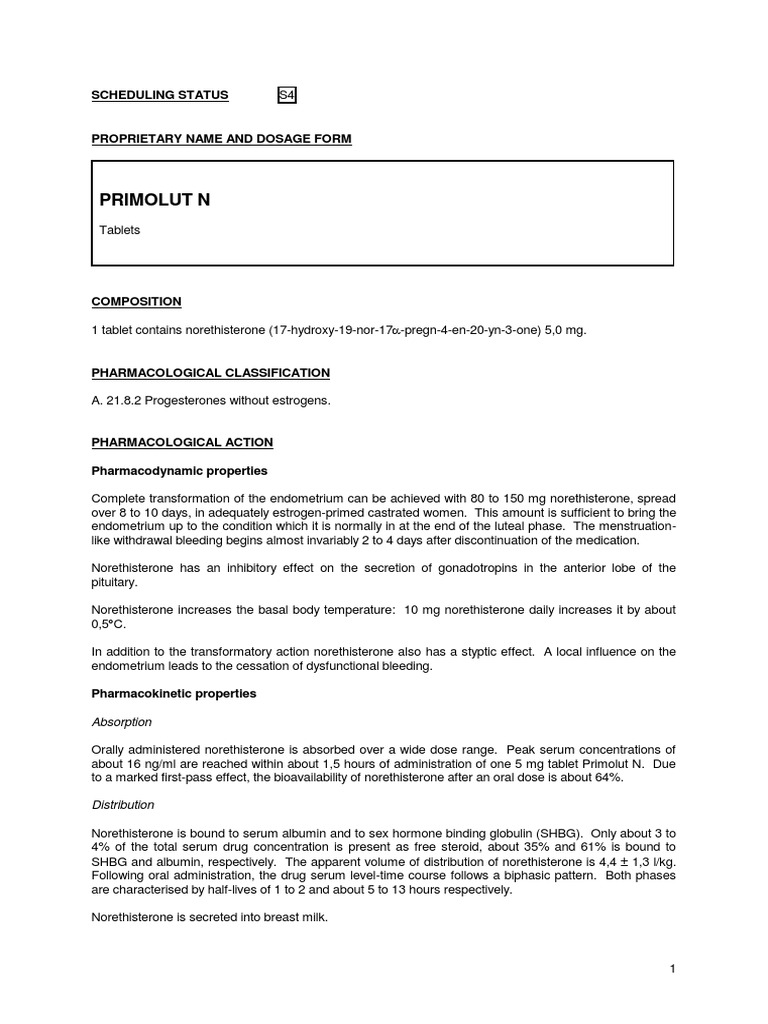 Primolut N en Pi | PDF | Thrombosis | Menstruation