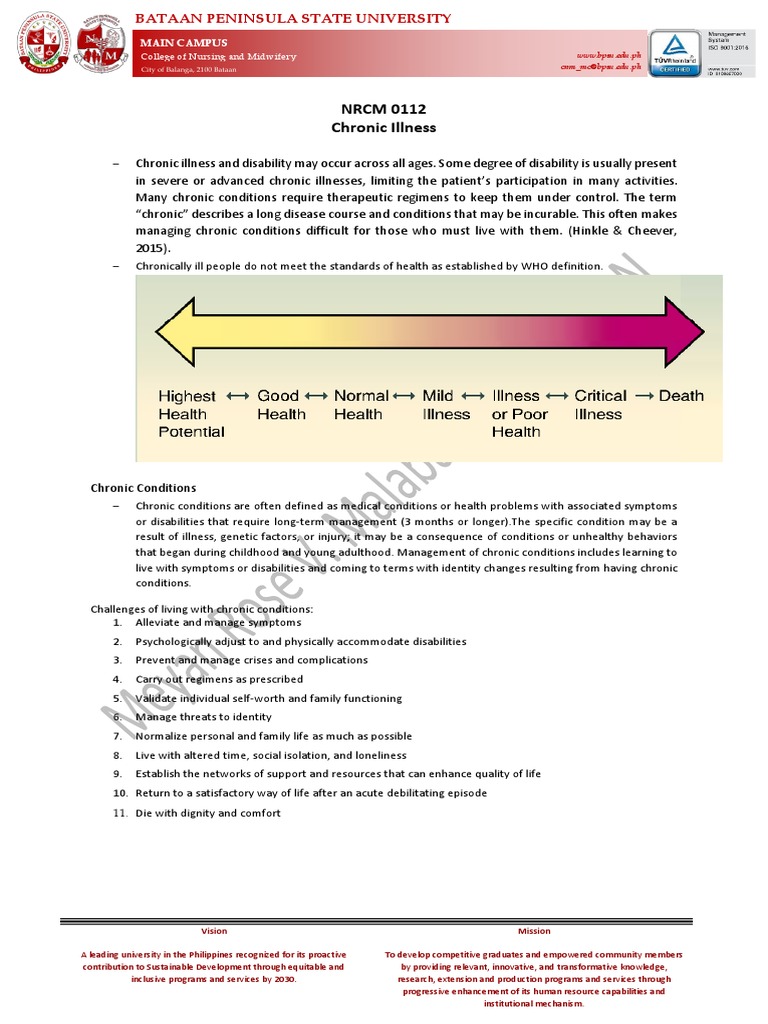NRCM0112 - Handout - Chronic Illness | PDF | Chronic Condition | Disability