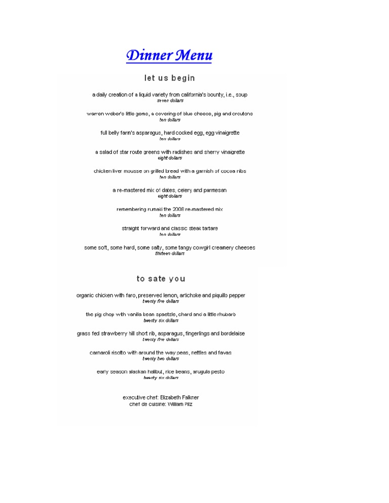 Dinner Menu | PDF