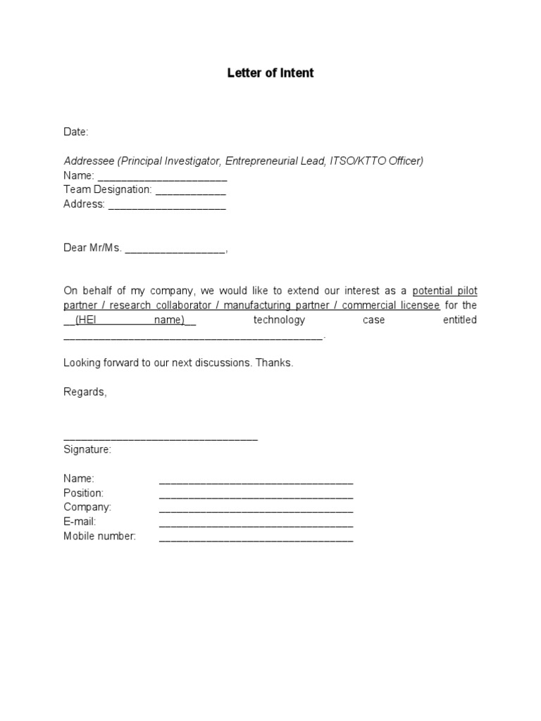 [Template] Letter of Intent | PDF