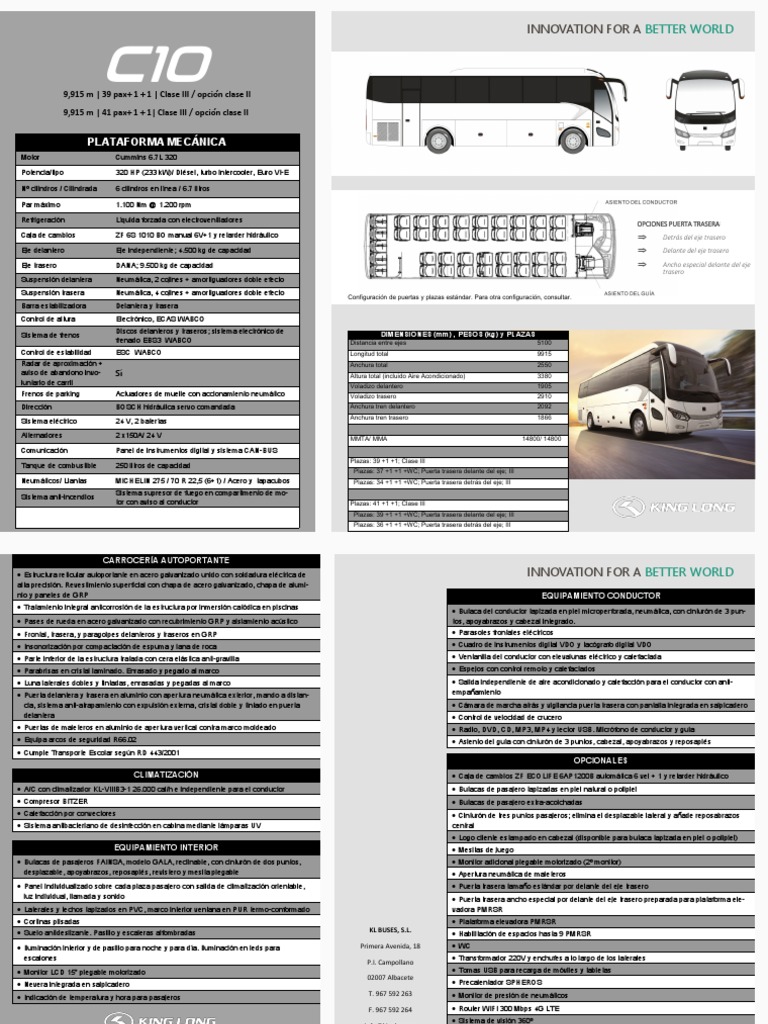 Ficha Técnica King Long C10 E6E - 2022 | PDF | Eje | Coche
