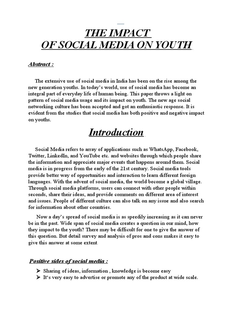 Impact of Social Media On Youth Full Report | PDF | Social Media ...