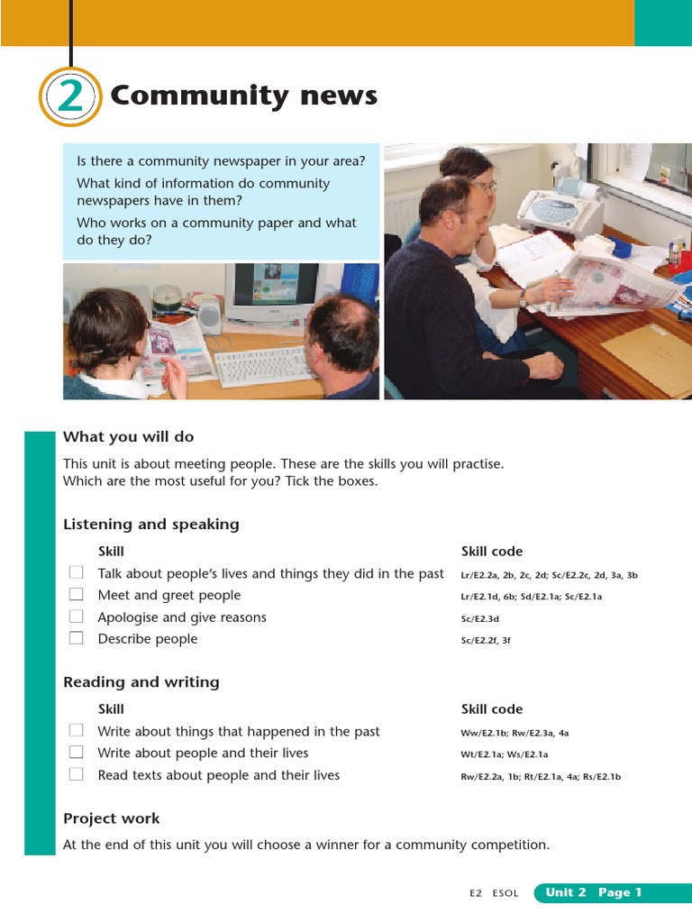 ESOL Learner Materials - Entry 2, Unit 2 | PDF | Human Communication ...