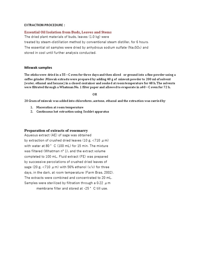 EXTRACTION PROCEDURE Clove | PDF