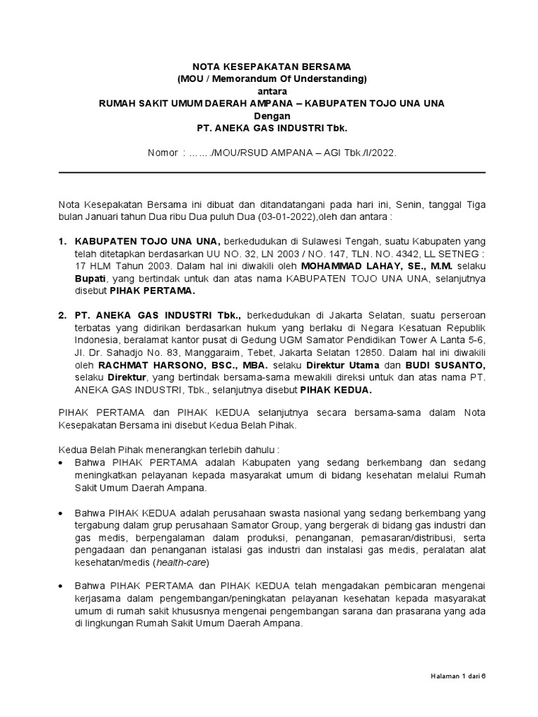 MoU Aneka Gas | PDF
