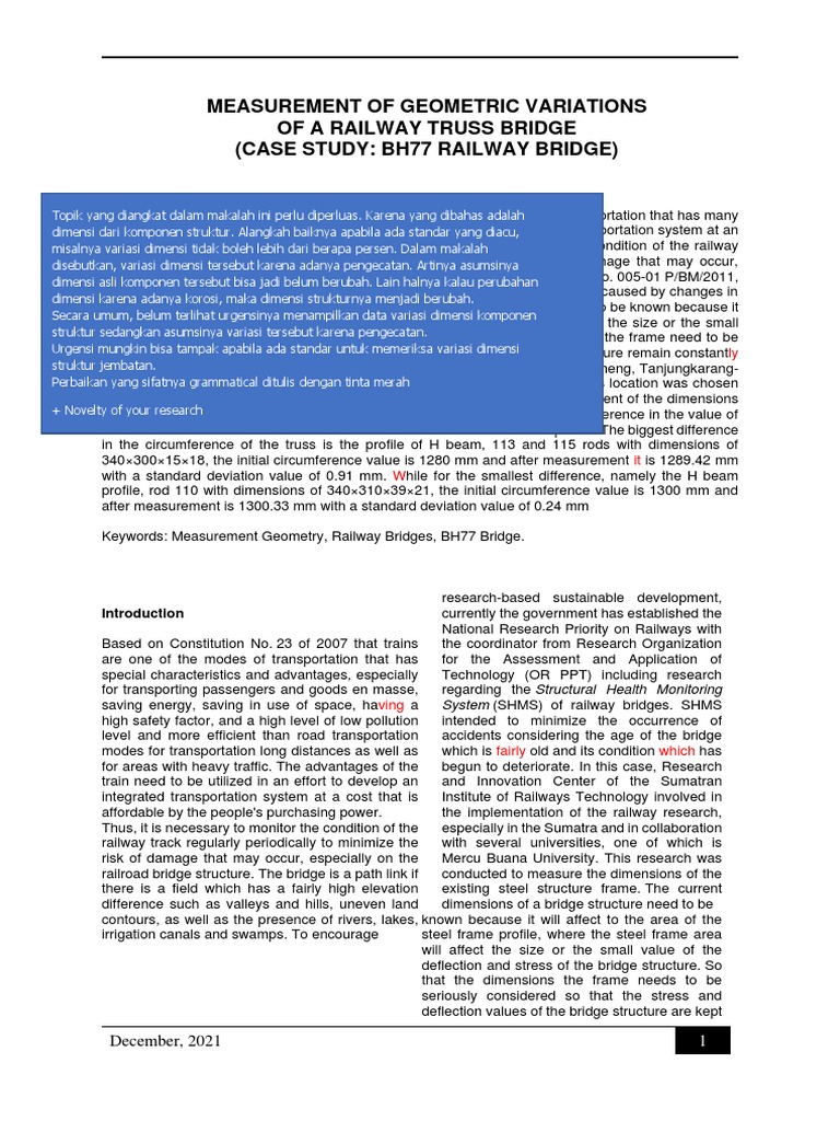 Measurement of Geometric Variations of A Railway Truss Bridge (Case ...