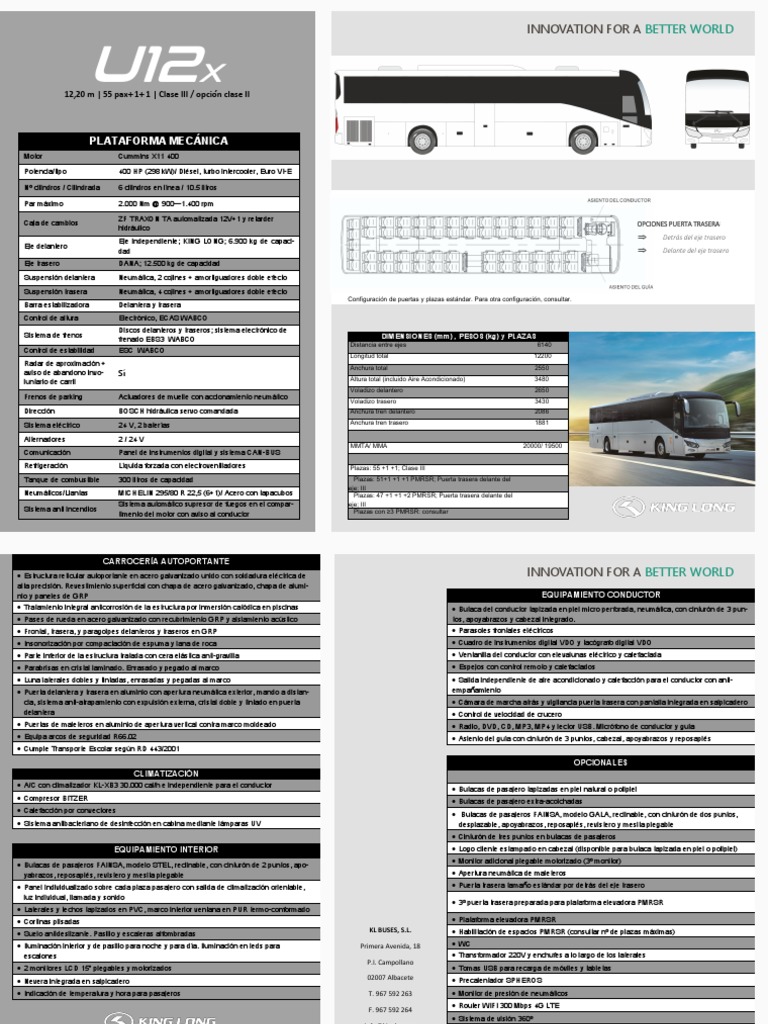 Ficha Técnica King Long U12x E6E - 2022 | PDF | Eje | Coche