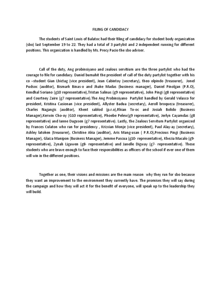 SBO Candidacy Filing at Saint Louis | PDF | Social Science
