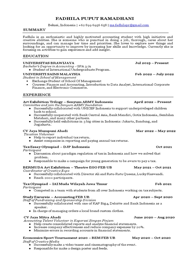 Resume - Fadhila Puput Ramadhani | PDF | Economies