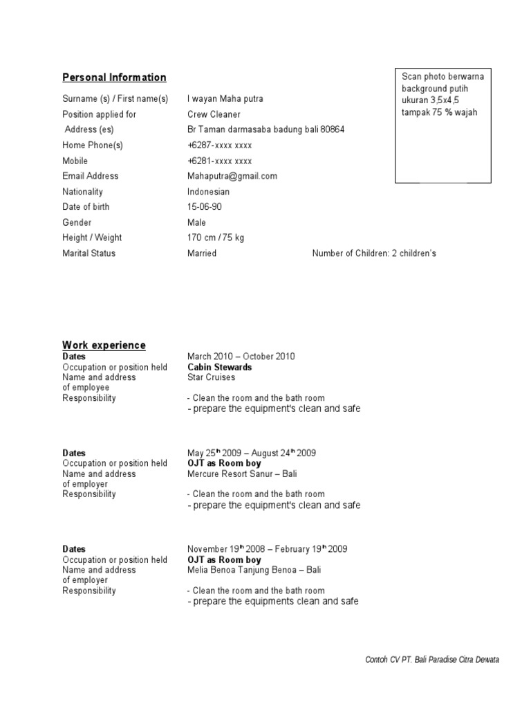 Contoh CV of BPC | PDF | Government And Personhood | International Law