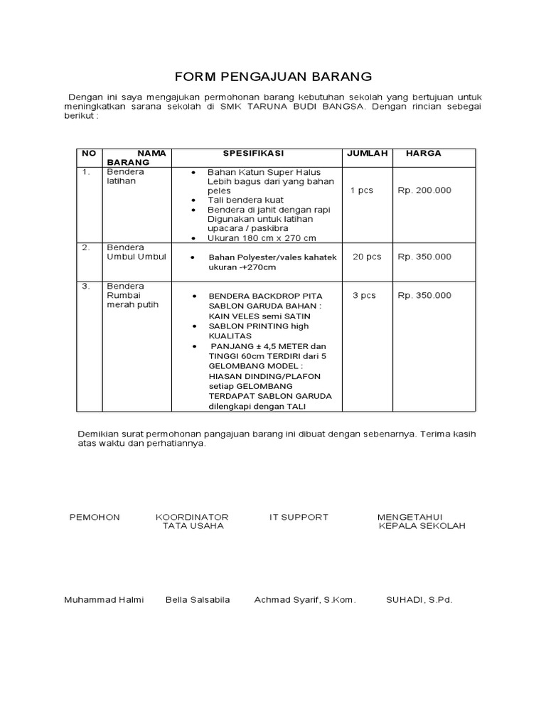 Form Pengajuan Barang | PDF