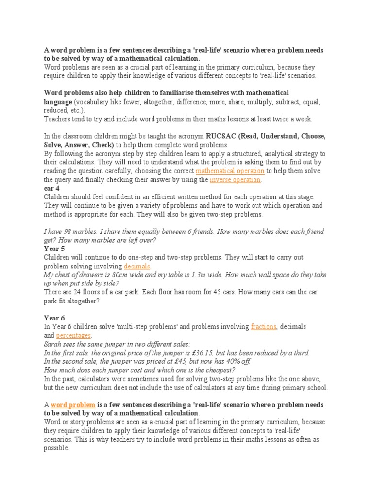 Mathematical Operation Inverse Operation: Word Problem | PDF ...