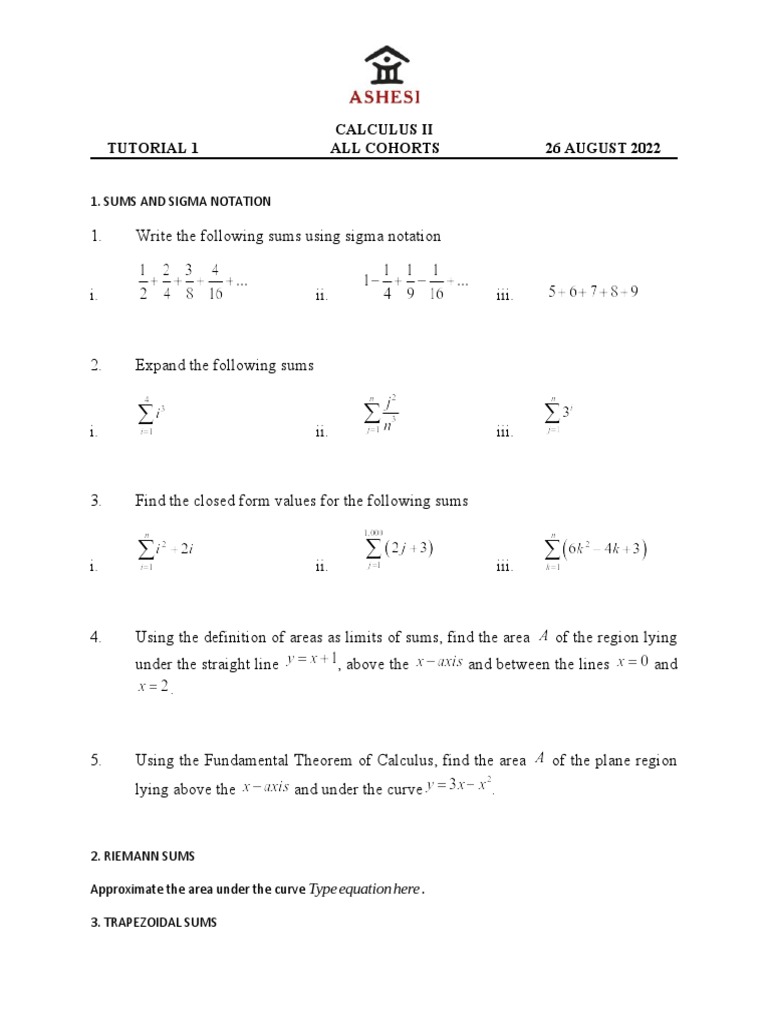Calculus 2 - Tutorial 1 | PDF