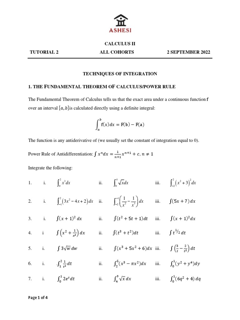 Calculus 2 Tutorial 2 Pdf Area Mathematical Concepts 