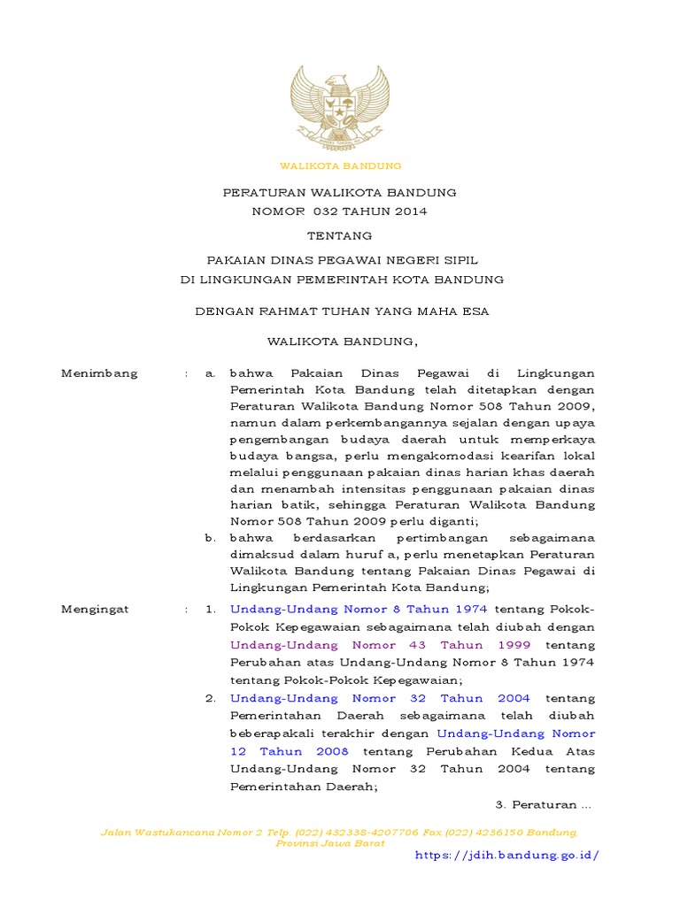 PERWAL 032 THN 2014 Pakaian Dinas+Lampiran | PDF