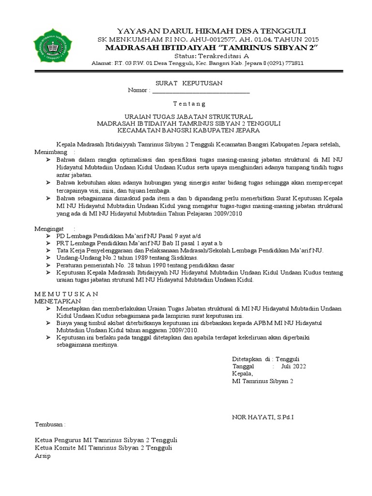 1.2a. Uraian Tugas Personalia MI TS 2 | PDF