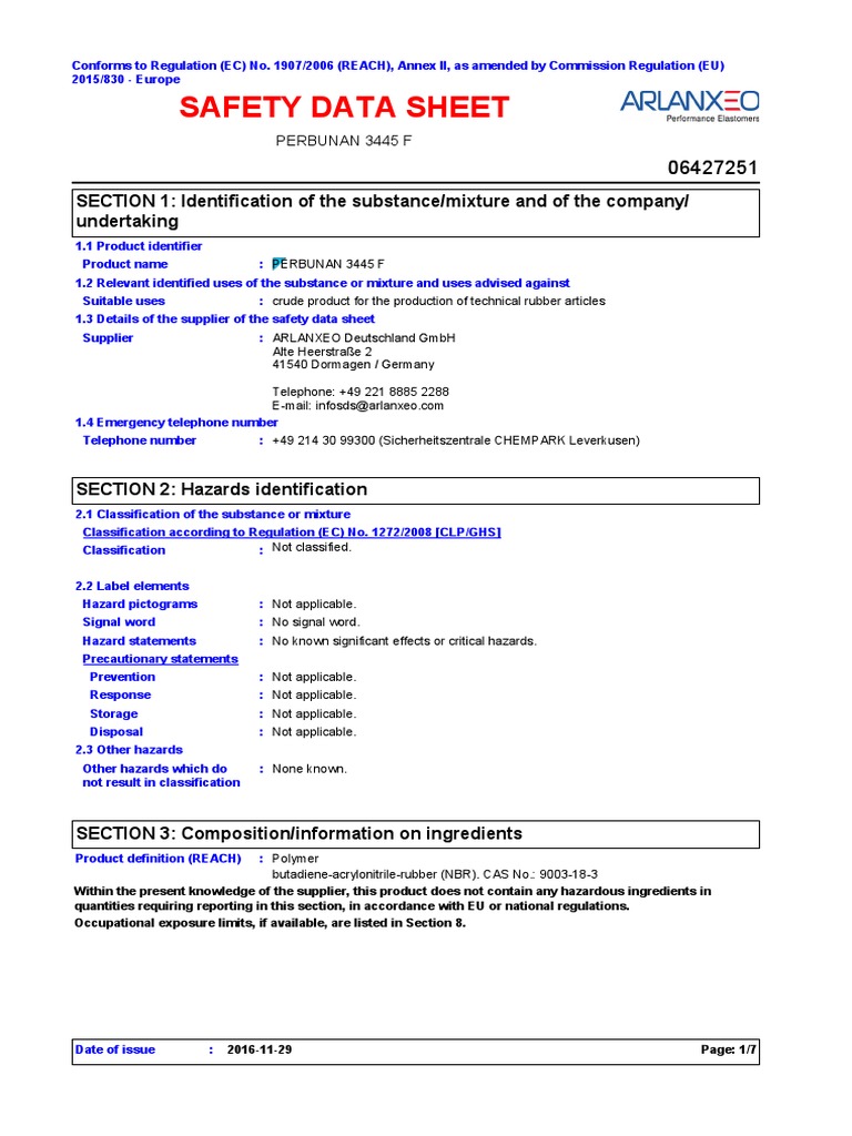 Perbunan - 3445F - Arl MSDS | PDF | Firefighter | Working Conditions