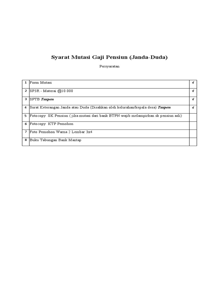 Syarat Mutasi Gaji Pensiun Janda-Duda | PDF