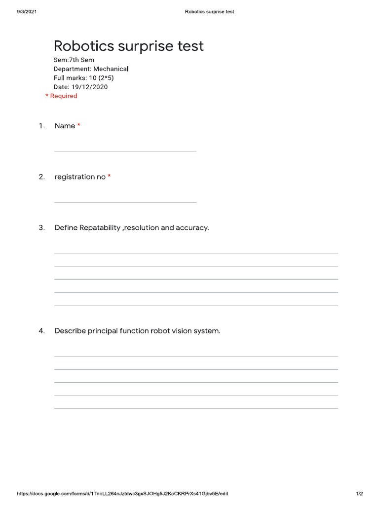 Robotics Surprise Test - Google Forms | PDF