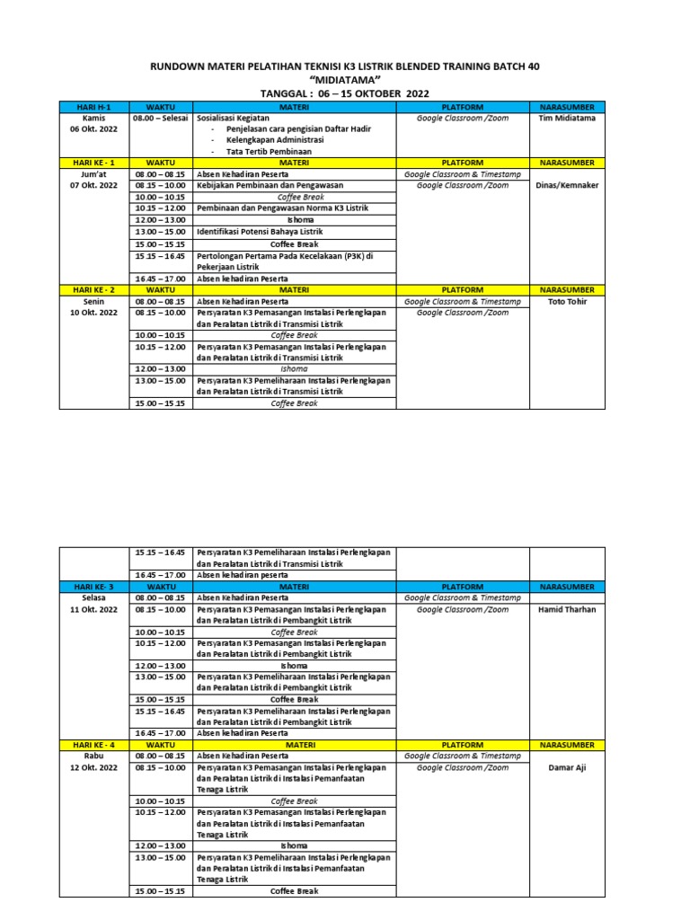 Jadwal Teknisi K3 L Midiatama Online Batch 40 Okt 2022 OK | PDF