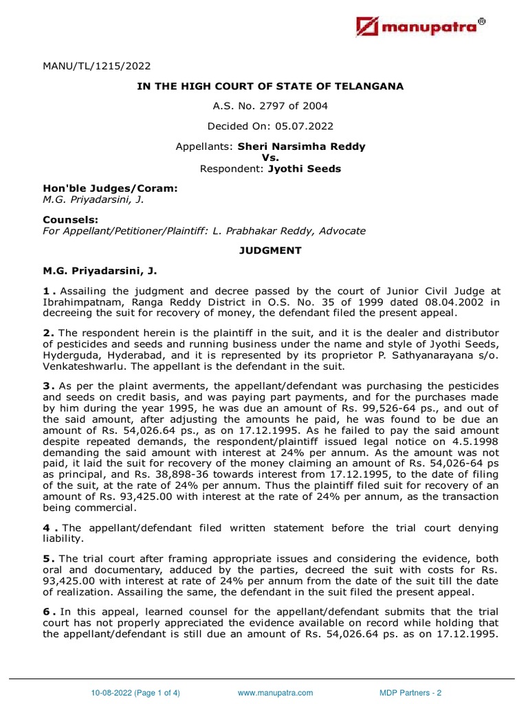 Sheri Narsimha Reddy Vs Jyothi Seeds 05072022 ...