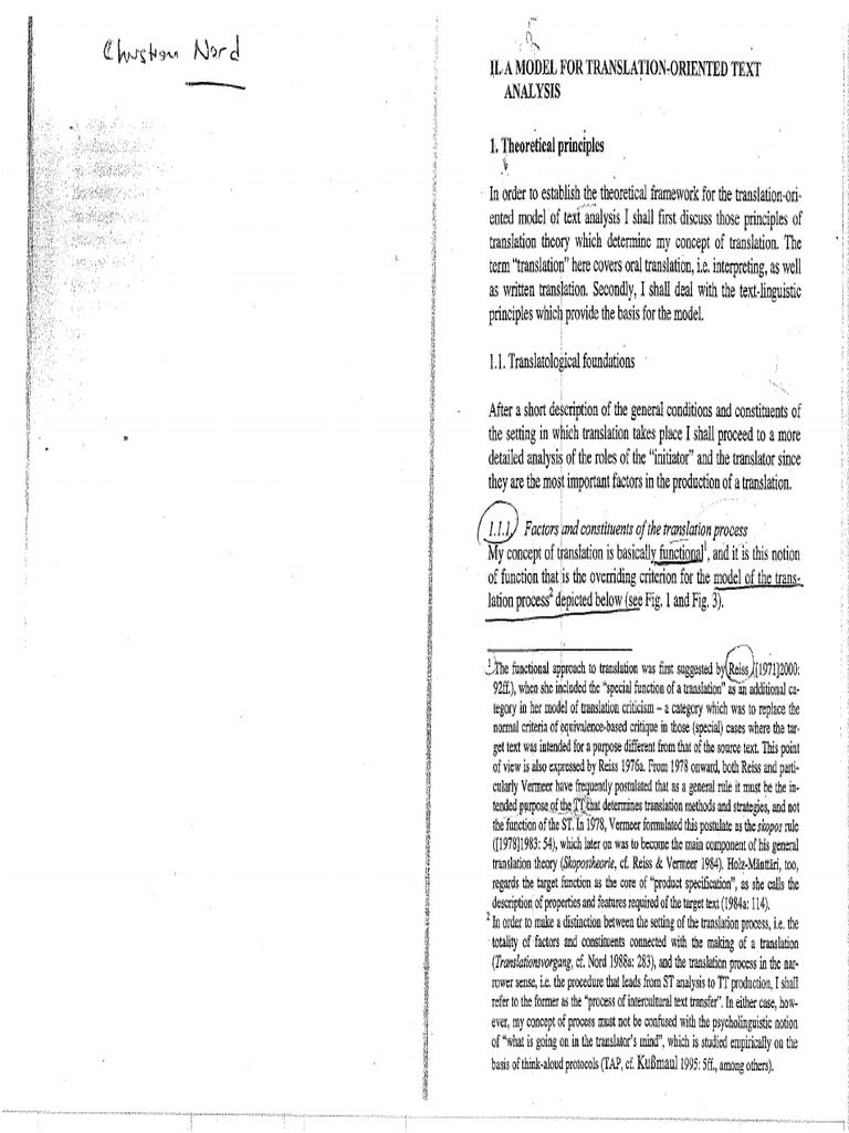 Christiane Nord - A Model For Translation-Oriented Text Analysis | PDF
