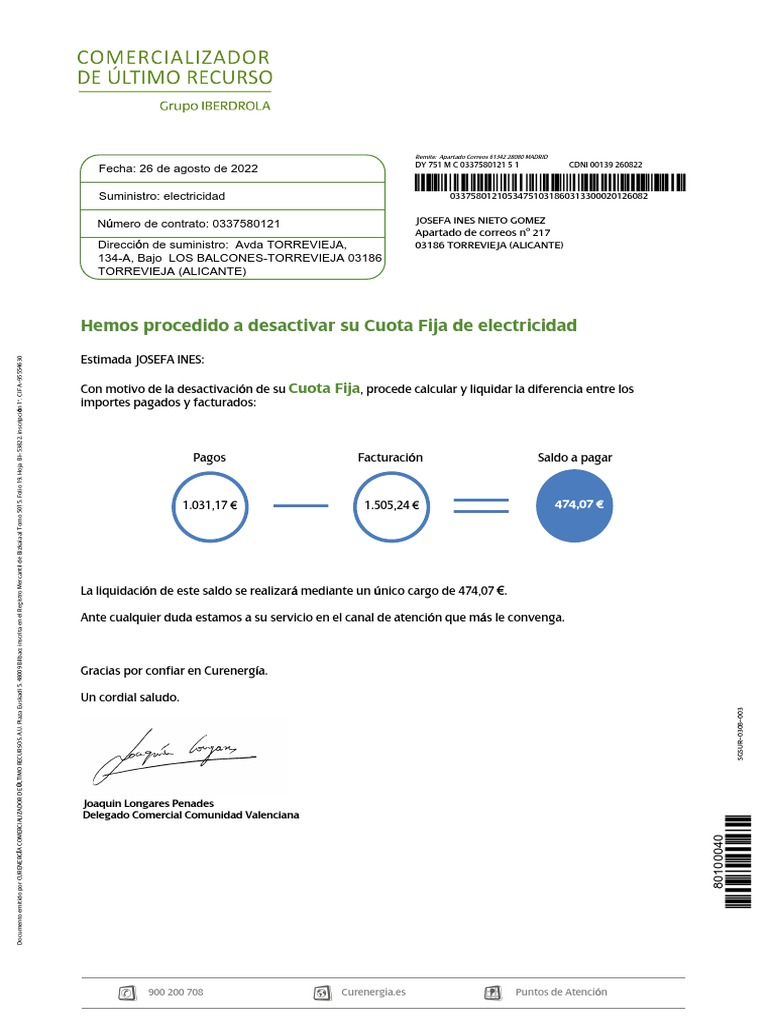 Hemos Procedido A Desactivar Su Cuota Fija de Electricidad | PDF