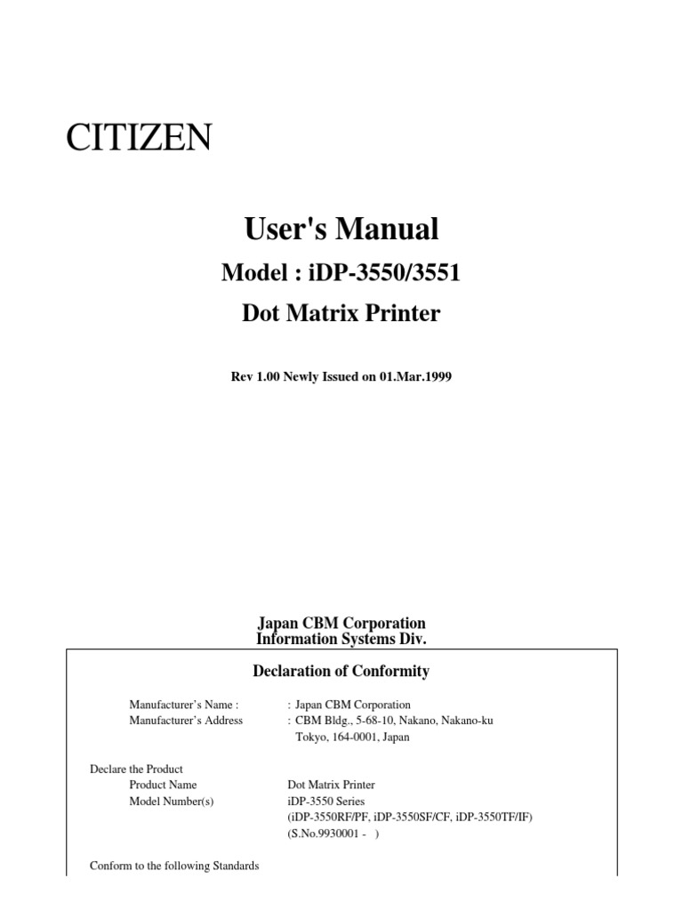 Citizen Systems Idp 3550 User Manual | PDF | Electrical Connector | Ac ...