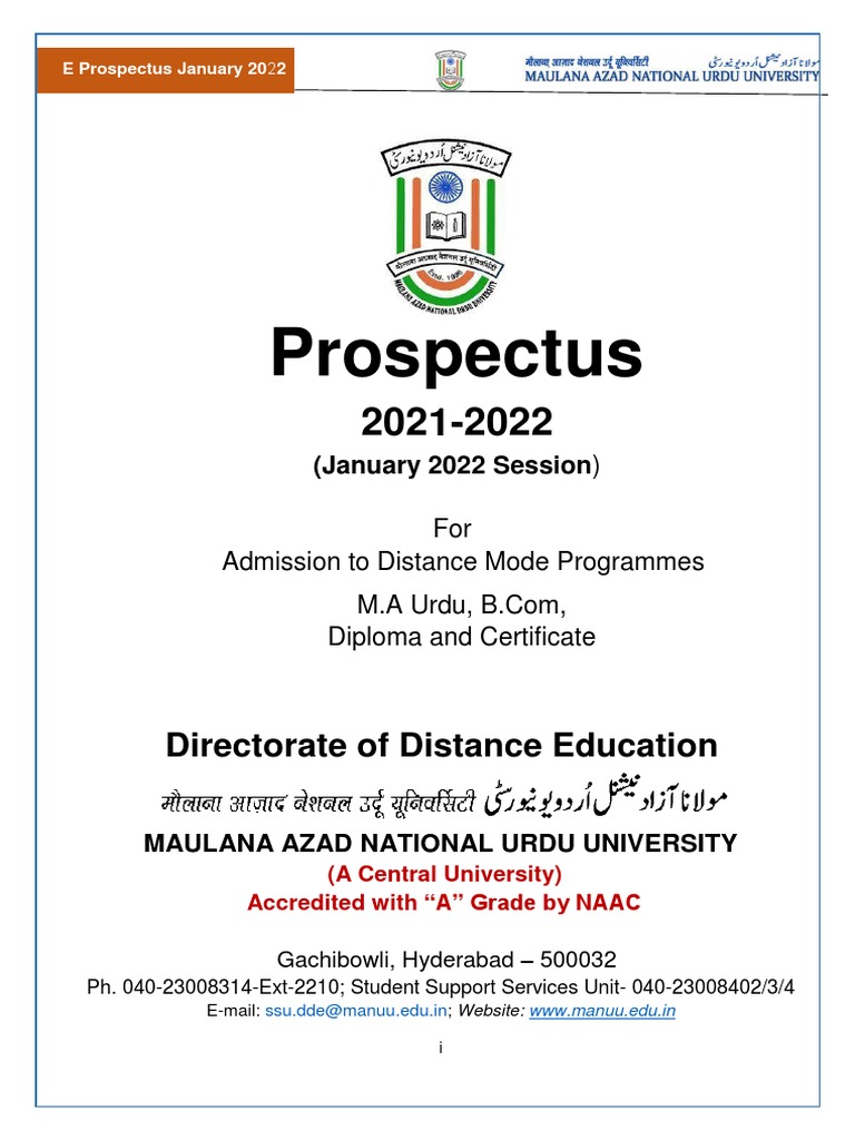 DDE MANUU Prospectus English 2021-22 | PDF | Distance Education ...