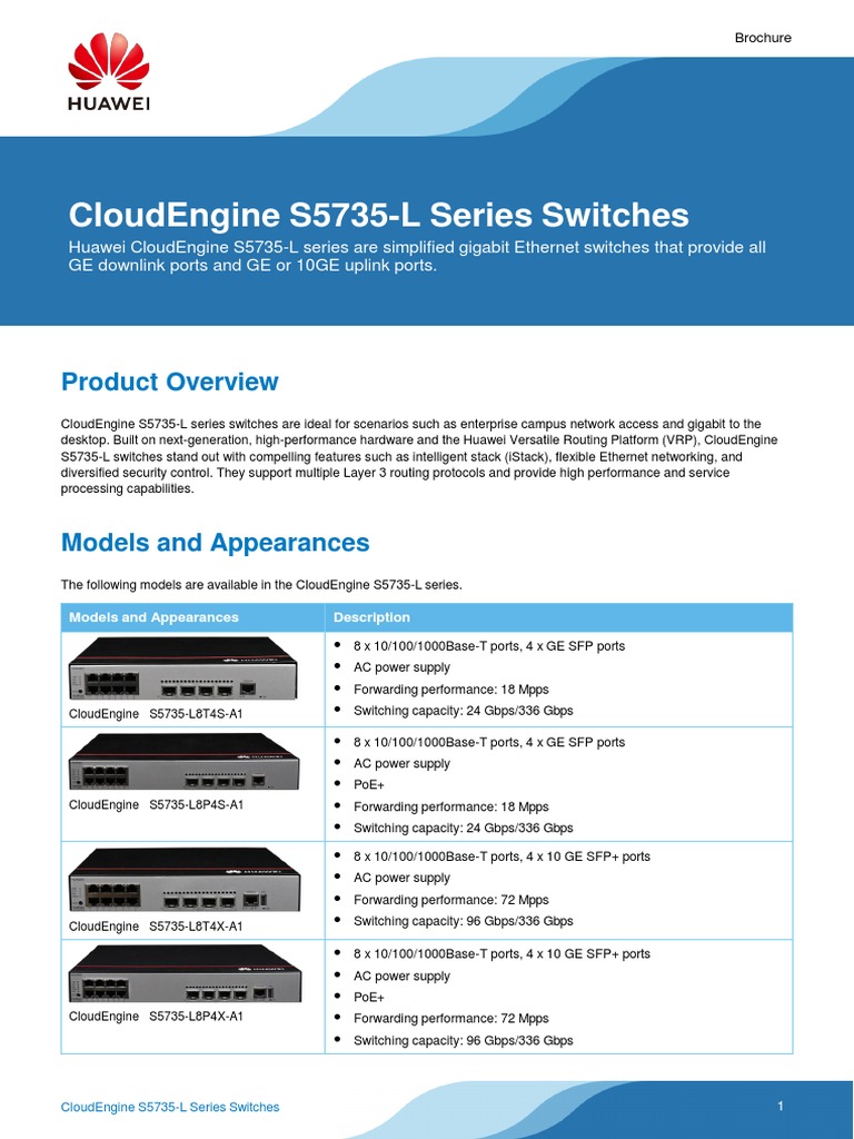 Huawei CloudEngine S5735-L Series Switches Brochure | PDF | Network Switch | Alternating Current
