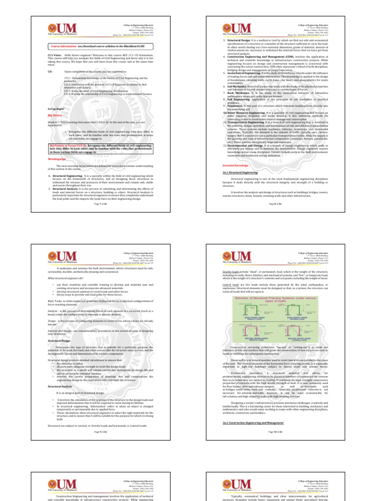 Introduction to the Fields of Civil Engineering: Recognizing Different Specializations and Their ...