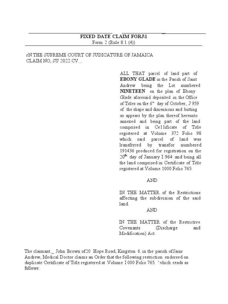Fixed Date Claim Form - 2022110208441500 | PDF | Common Law | Property Law