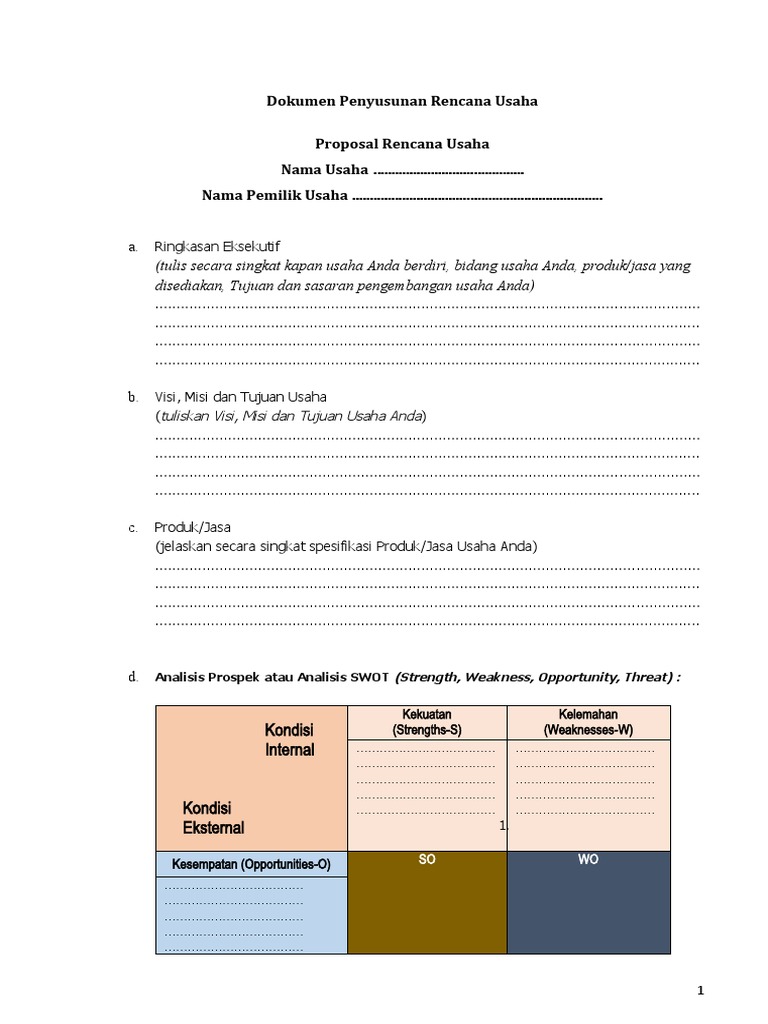 Template Proposal Bisnis Plan (Sederhana) 1 | PDF
