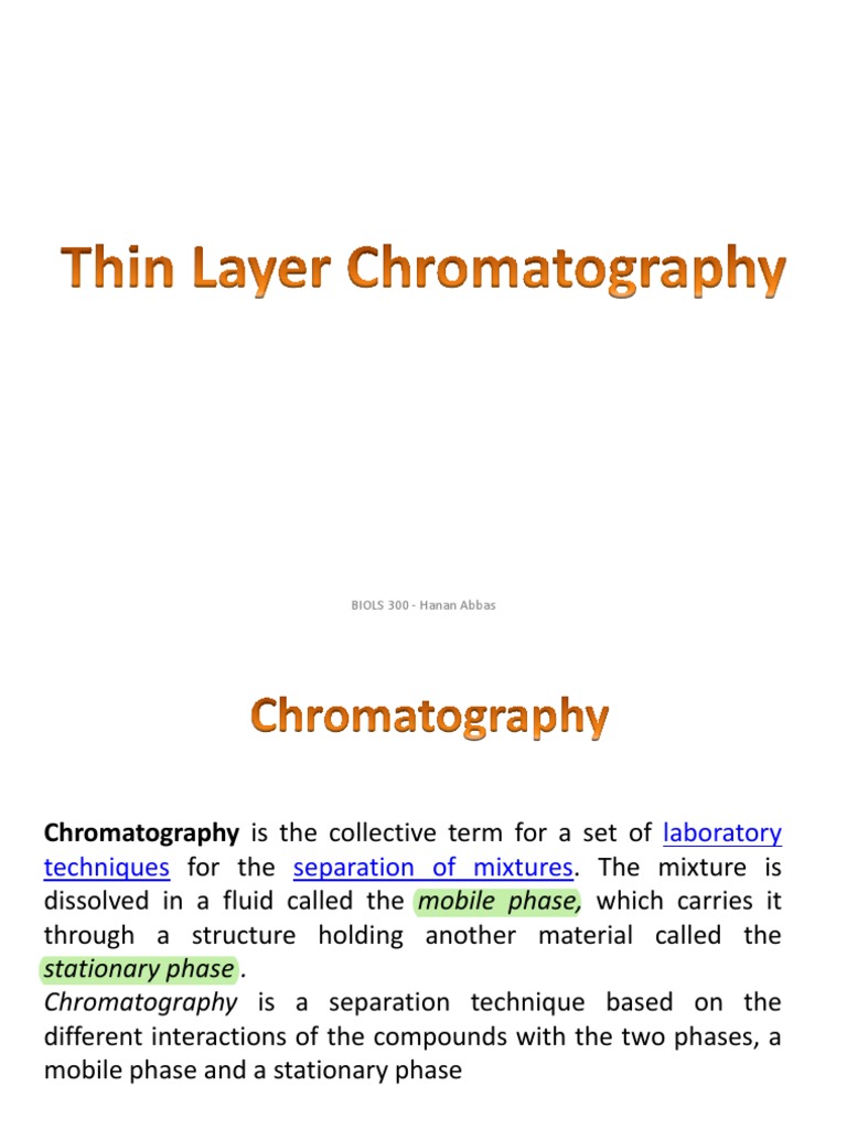 BIOLS 300 Lab 3 - Thin Layer Chromatography Powerpoint | PDF | Thin ...