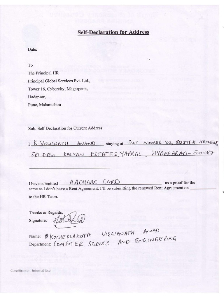 Anand - Self Declaration For Address | PDF