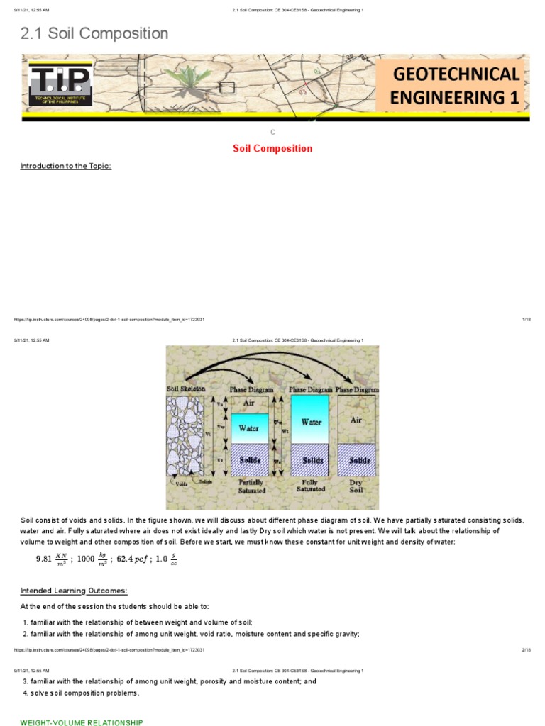 2.1 Soil Composition - CE 304-CE31S8 - Geotechnical Engineering 1 | PDF | Soil | Porosity