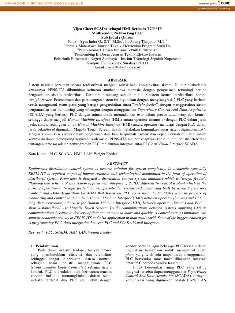 Vijeo Citect SCADA Sebagai HMI Berbasis TCP / IP Multivendor Networking ...