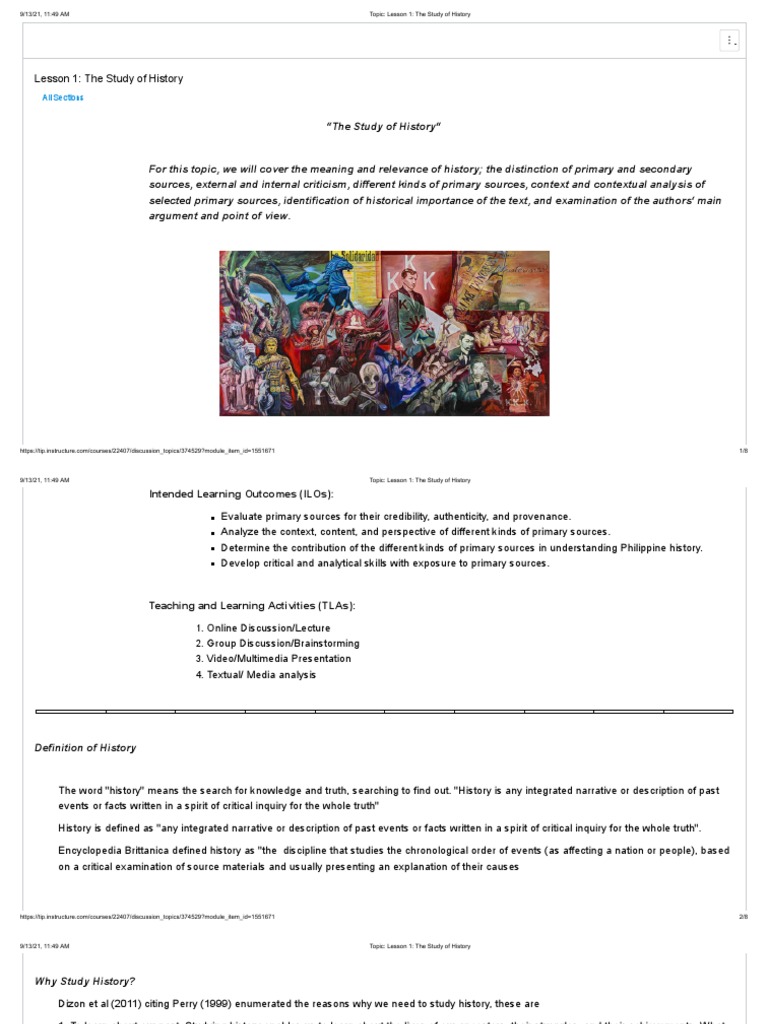 Topic - Lesson 1 - The Study of History | PDF | Primary Sources | Cognition