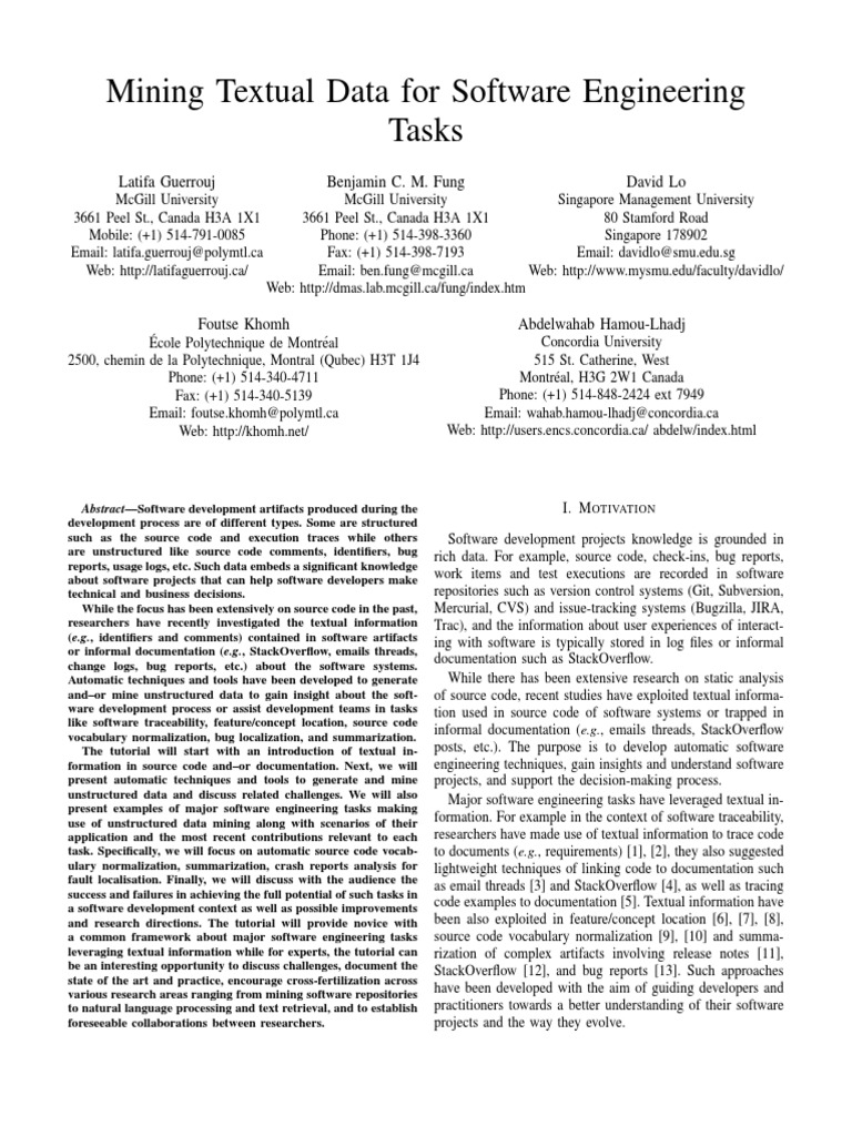 Mining Textual Data For Software Enginee Pdf Software Information
