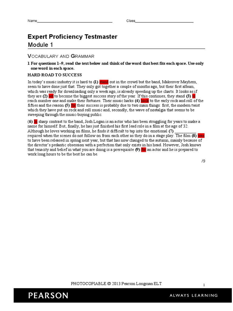 Proficiency English - Testmaster - Tests - Module 1 Test | PDF | Audition