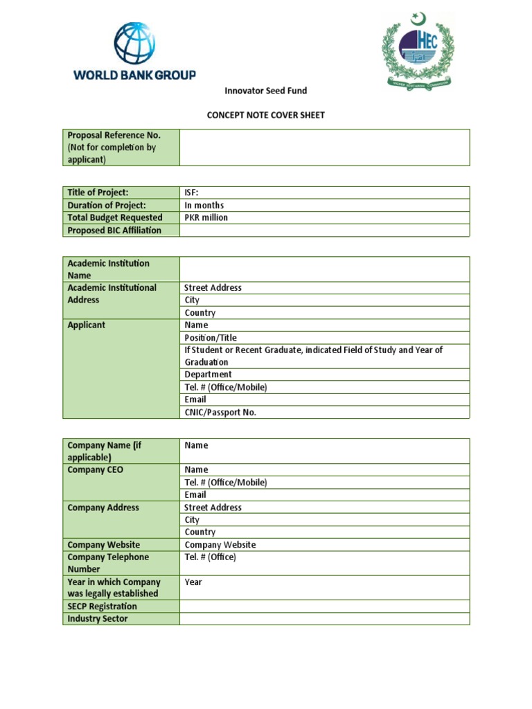 ISF Concept Note Template | PDF | Startup Company | Small Business ...