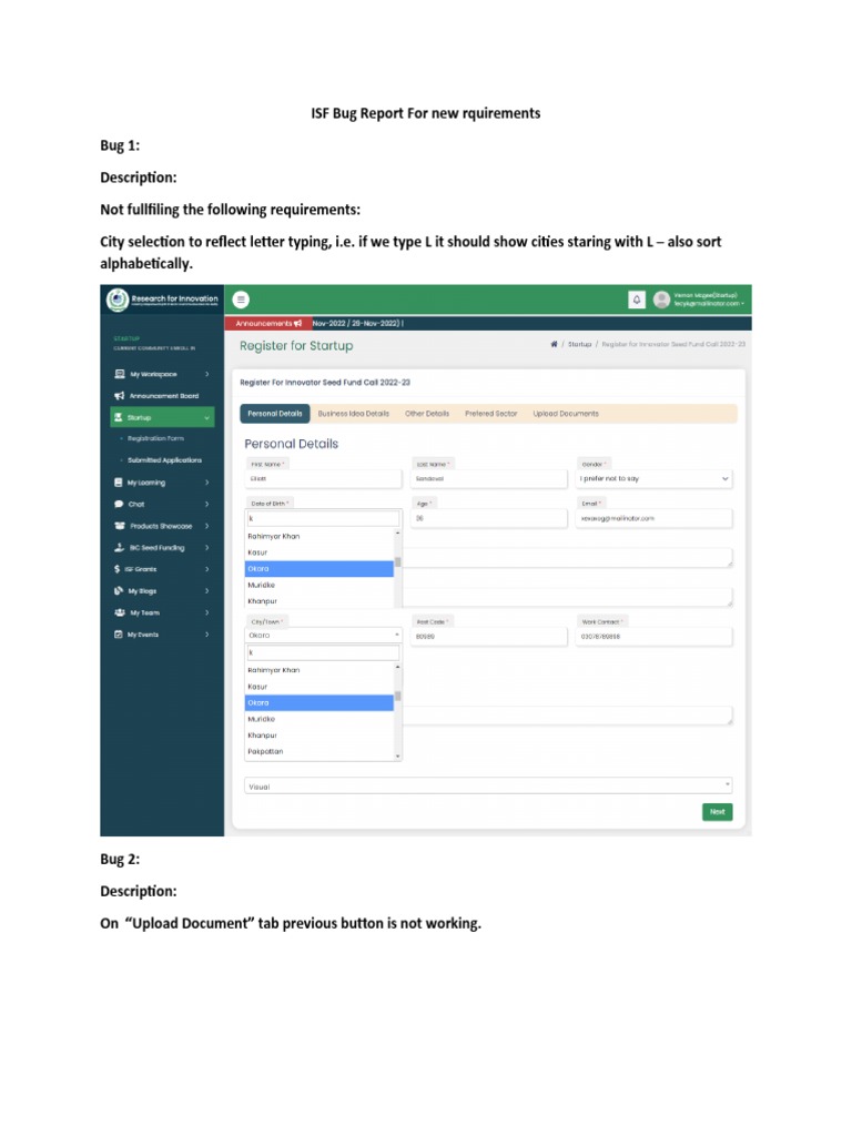 ISF Bug Report For New Rquirements | PDF