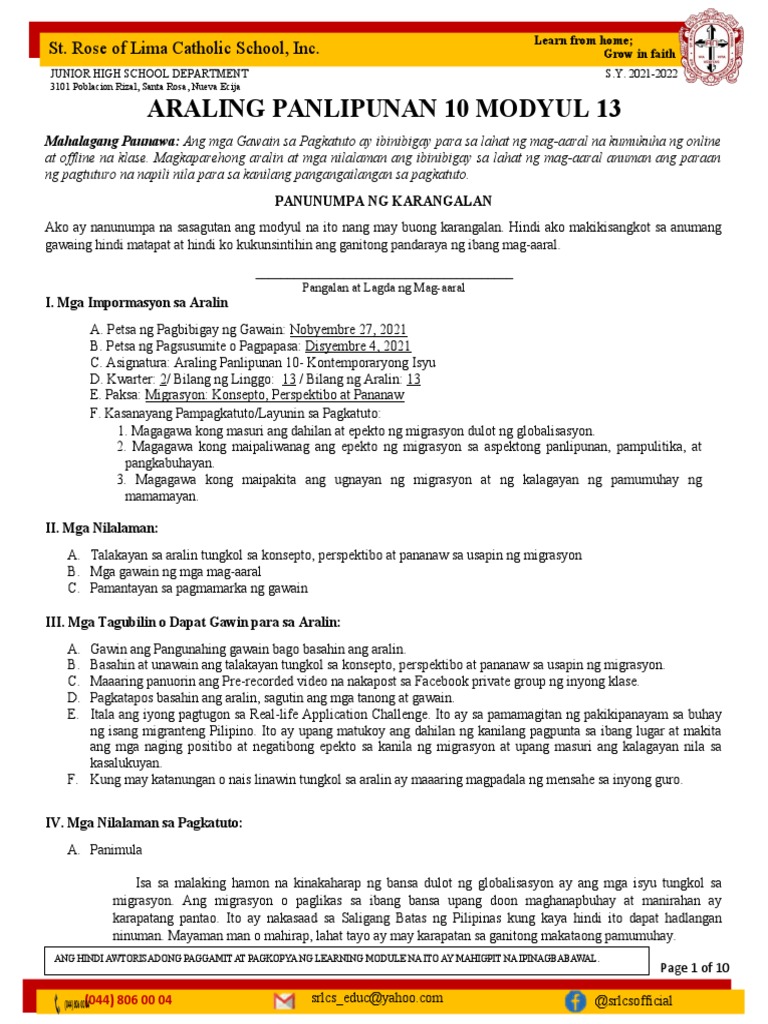 Araling Panlipunan 10 Module 13 | PDF