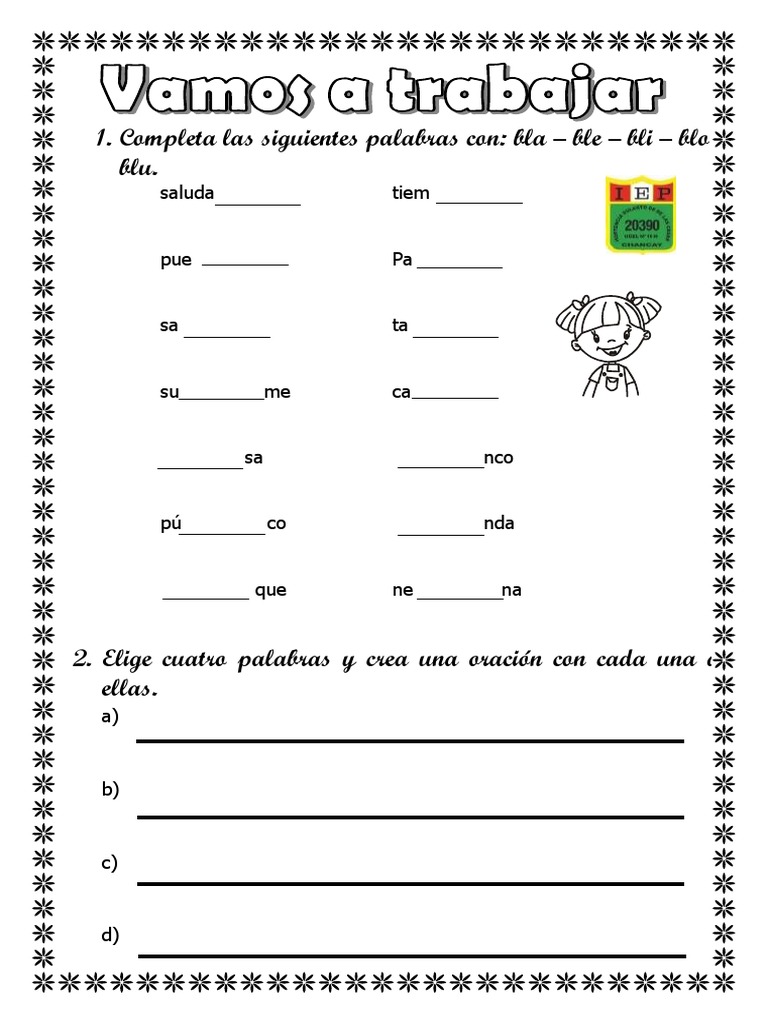 Oraciones y Ejercicios con Bla, Ble, Bli, Blo, Blu | PDF