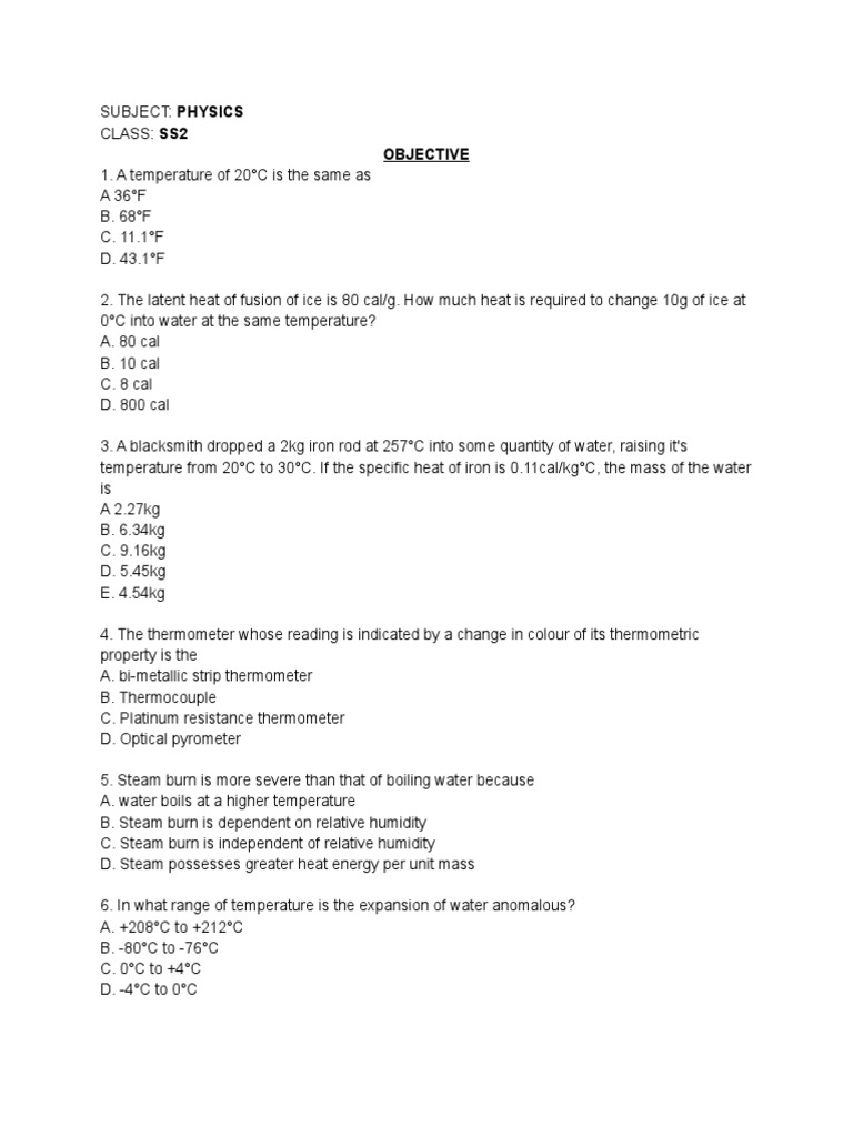 SUBJECT - PHYSICS ss2 | PDF | Latent Heat | Waves