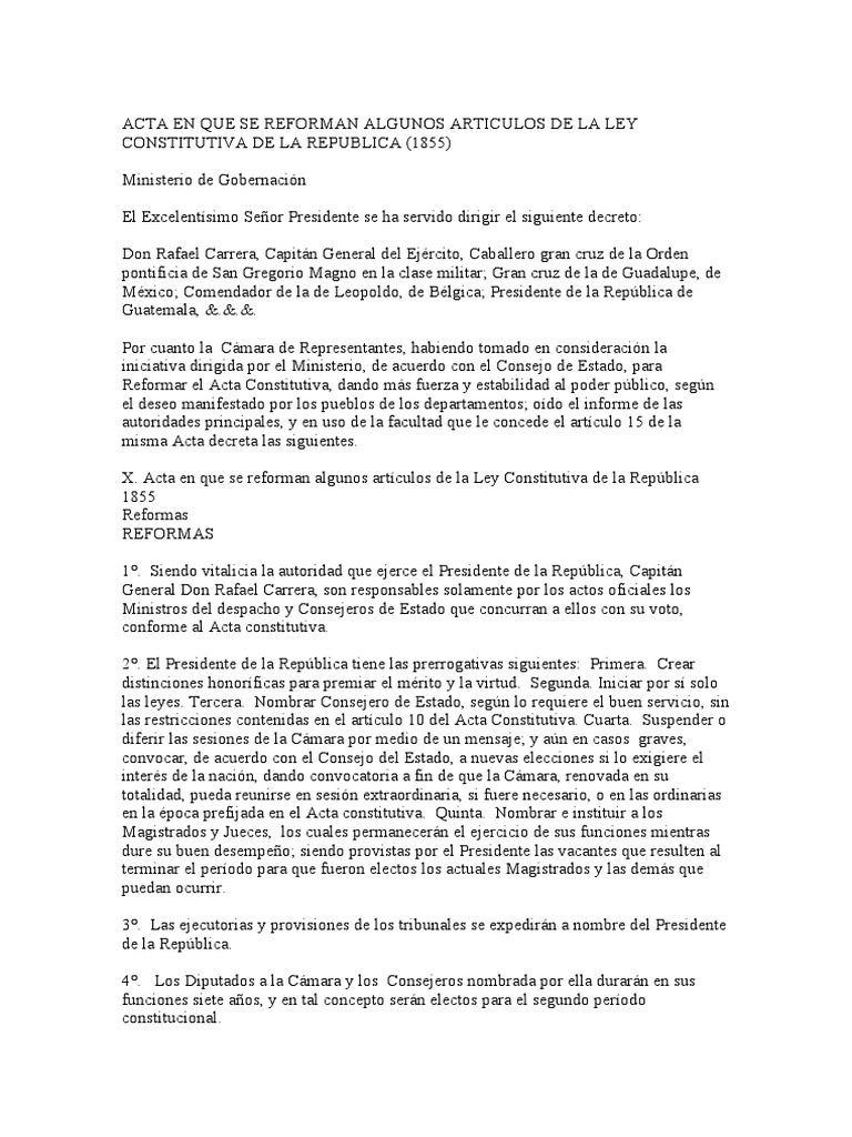 1855 Acta en Que Se Reforman Algunos Articulos de La Ley Cons | PDF ...