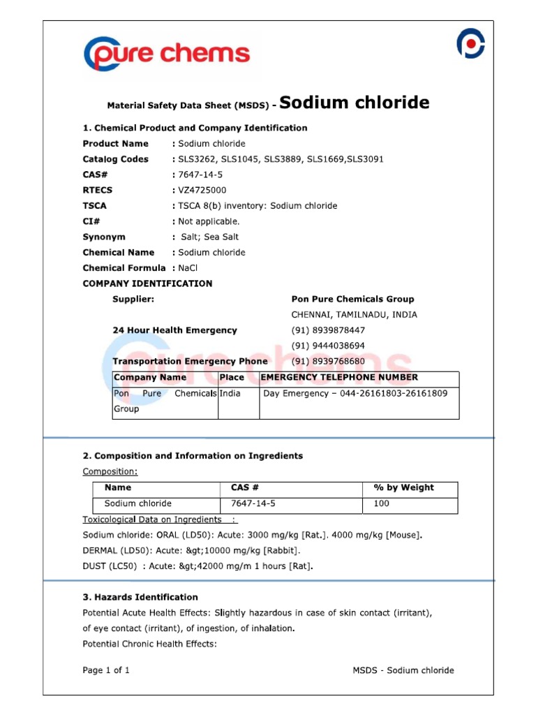 MSDS FOR Salt | PDF