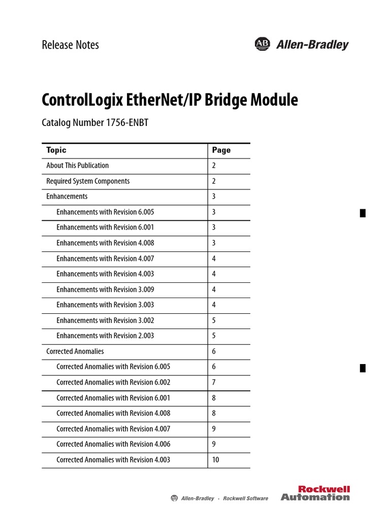 Controllogix Ethernet/Ip Bridge Module: Release Notes | PDF | Duplex ...