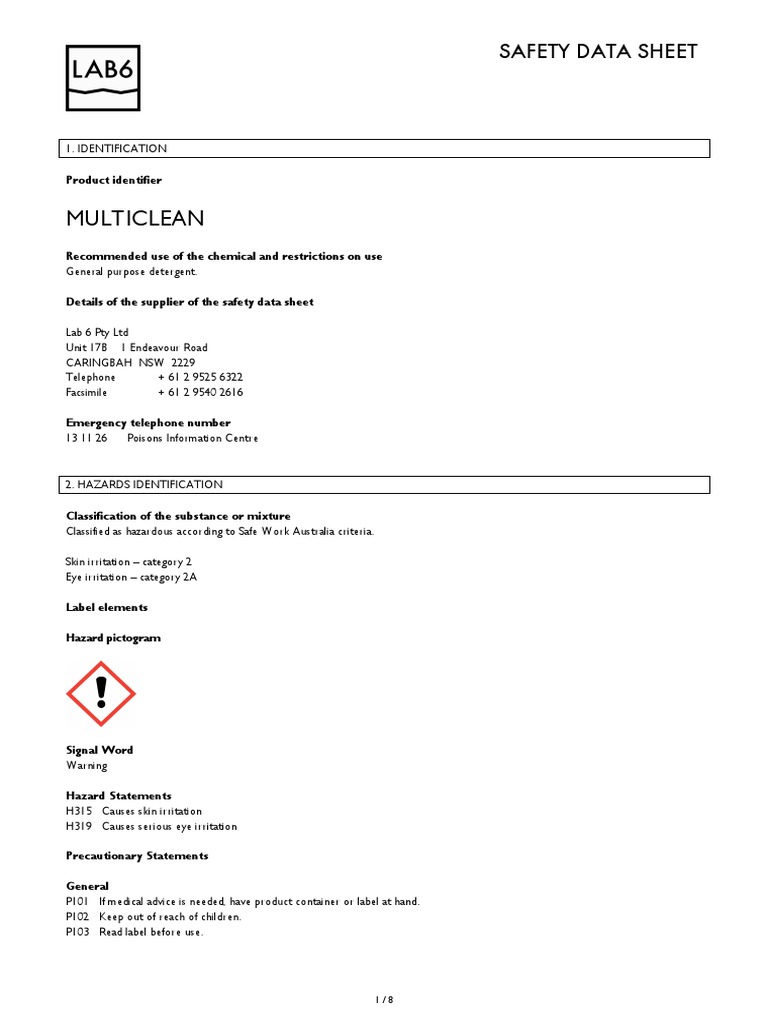 Sds Multiclean Ghs | PDF | Dangerous Goods | Toxicity